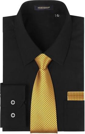 Hisdern Chemise Noir Homme Manches Longues Formelle Chemises Business avec Cravate Habillée Chemise Mariage Casual avec Poche Regular L