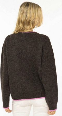 Zwillingsherz Strickjacke ZH mit Rei&szlig;verschluss, Eingriffstaschen, Logopatch, farbige Kanten