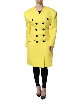 Dolce & Gabbana Womens Yellow Double Breasted Trench Coat Jacket Virgin Wool Clothing