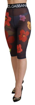 Dolce & Gabbana Womens Black Floral Leggings Stretch Waist Pants Elastane