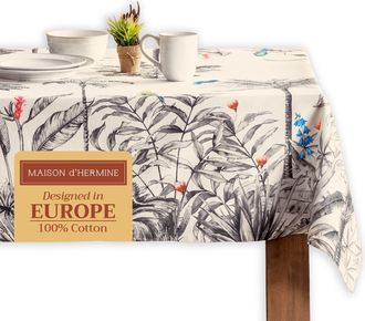 Maison d'Hermine Maison dHermine Tischdecke Rechteckig 100% Baumwolle 220 cm x 160 cm Wiederverwendbar Alltagsgebrauch für Weihnachtsdekorationen Esszimmer Landhaus Zu