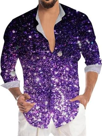 Generic Chemise de f&ecirc;te &agrave; paillettes &agrave; manches longues d&eacute;contract&eacute;e avec boutonni&egrave;re pour f&ecirc;te de festival, lilas, XXL