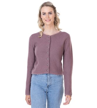 Schöneberger Trachten Couture Damen Trachten Strickjacke, taillierte Trachtenjacke aus Wolle im Landhausstil für Oktoberfest, Dirndl-Jacke Lena (Rosa, XS)