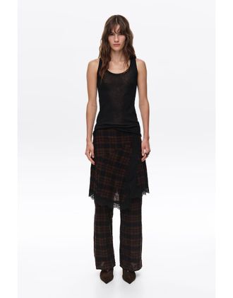 Bimba & Lola karierter Skort mit Spitzendetails in Dunkelbraun