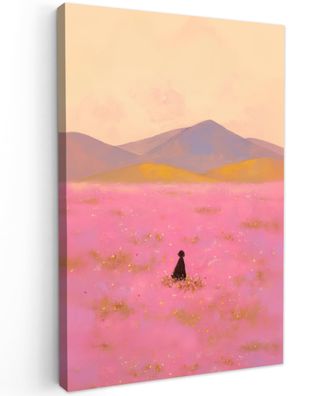 MuchoWow &copy; Wandbilder 40x60 cm Wohnzimmer Wanddeko Schlafzimmer Zimmerdeko Wandgem&auml;lde Zimmer Deko auf Wand Dekoration Wall Art Blumenwiese - H&uuml;gel - Silhouett