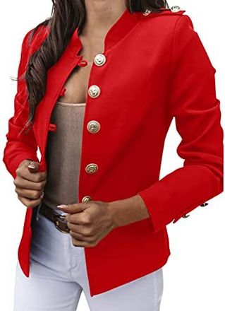 Generic Vestes &agrave; manches longues pour femmes, veste courte &agrave; boutonnage mince, taille S, 2026, Rouge, XXL