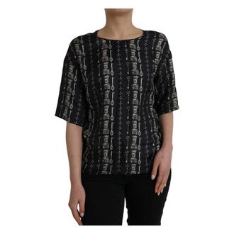 Dolce & Gabbana Schwarze Seidenbluse T-Shirt mit Schl&uuml;sselanh&auml;nger - - Tops - Damen - Schwarzk - M