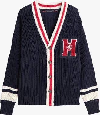 Tommy Hilfiger Gilet style Coll&egrave;ge en grosse maille c&ocirc;tel&eacute;e en coton