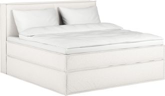 Studio Copenhagen home24 Premium Boxspringbett mit Kopfteil 180 x 200cm Strukturstoff Gesa Weiß/Weiß H3 130 cm