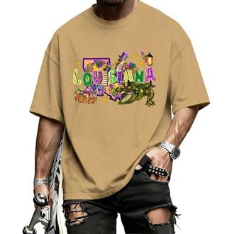 Generic T-shirt Mardi Gras pour homme - Crocodile de Louisiane, T-shirt ample à col rond à manches courtes - pour rendez-vous galant, jaune foncé, 4XL