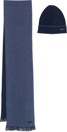 BOSS lot bonnet-écharpe à écusson à logo - Bleu