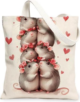 Generic Sac fourre-tout en toile motif rat et souris pour faire du shopping 33 x 38,1 cm, sac &agrave; bandouli&egrave;re amusant et r&eacute;utilisable pour femme, peinture danim