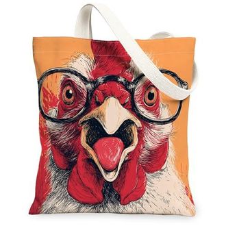 Generic Sac fourre-tout amusant en toile avec imprimé animal insolite, sac dépicerie réutilisable, léger et lavable avec bandoulière pour le shopping, Orange,