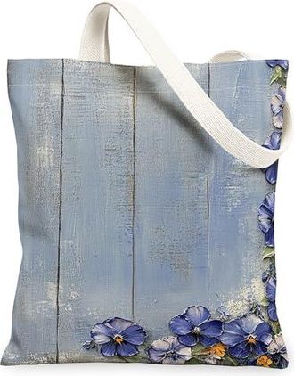 Generic Sac fourre-tout en toile r&eacute;utilisable pour le shopping, 33 x 38 cm, motif floral rustique, sac d&eacute;picerie r&eacute;utilisable pour femme, campagne plage, pein