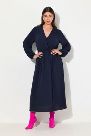 Ulla Popken Midikleid Midikleid Wickeloptik A-Linie V-Ausschnitt Langarm
