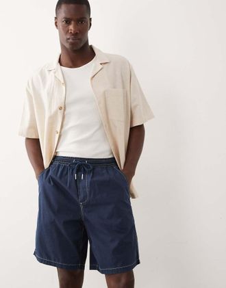 Farah Swinton - Short &agrave; surpiq&ucirc;res contrastantes et cordon de serrage - Bleu marine