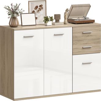 HOMCOM Wohnzimmer-Sideboard, Hochglanz, Aufbewahrungsm&ouml;bel mit 2 Schubladen, 3 T&uuml;ren und verstellbarem Regal, moderner Stil, Sideboard, Esszimmer und K&uuml;che, 