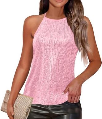 Generic Debardeur Femme Chic et &eacute;l&eacute;gant Chemisier sans Manche D&eacute;bardeur Crop Top Ete Haut a Paillette Chic et Elegant Fluide Ample Caraco Vetement Femme Tee S