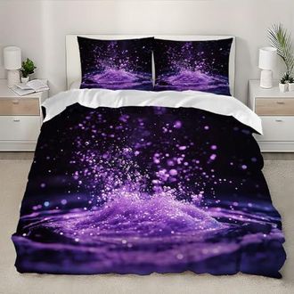 Generic Imprimé 3D Parure de lit Motif Phosphorescent Housse de Couette 200x200 cm Literie Douce Confortabl Housse de Couette Microfibre Violet 3 pièces pour 