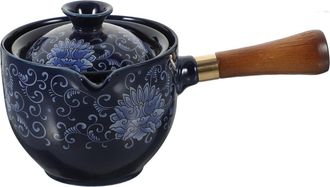 Amosfun Keramik-Teekanne mit drehbarem Teesieb und rutschfestem seitlichem Griff, tragbar, f&uuml;r Reisen und Heimgebrauch, elegantes Blau, 17 x 10 x 10 cm