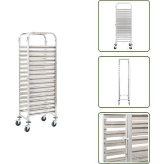 vidaXL Tablettwagen f&uuml;r 16 Tabletts 38x55x163 cm Edelstahl - K&uuml;chenwagen - Edelstahl - Tablettwagen - Servierwagen - Restaurantbedarf