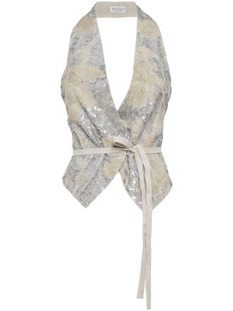 Brunello Cucinelli blouse &agrave; sequins - Tons neutres