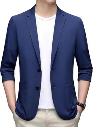 Generic Kyayu Veste d&eacute;t&eacute; en soie glac&eacute;e pour homme - Blazer daffaires &agrave; revers - Manteaux de sport d&eacute;t&eacute; pour homme, bleu marine, XXL