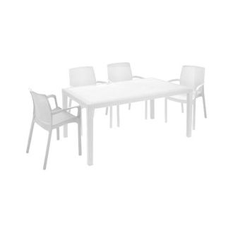 Dmora Outdoor Lounge Set Tarquinia, Outdoor und Indoor Lounge Set, Feststehender rechteckiger Tisch mit 4 stapelbaren St&uuml;hlen, Made in Italy, Wei&szlig;