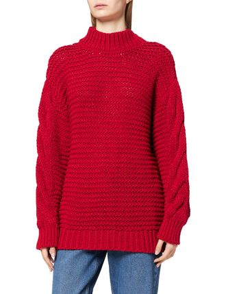 NA-KD Damen Cable Knitted Sweater Pullover, hellrot, XS