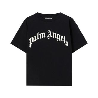 Palm Angels Neck Logo T-Shirt - - Tops - Herren - Schwarzk - S