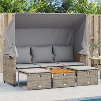 vidaXL Outdoor-Sofa 3-Sitzer mit Dach und Hockern Grau Poly Rattan - Vidaxl