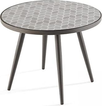 Oviala Table Basse Ronde de Jardin en Acier Noir Plateau en c&eacute;ramique - Tivoli