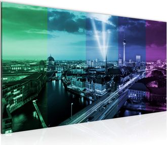 Runa Art Wandbild Berlin 1 Teilig 100 x 40 cm Modern Bild auf Vlies Leinwand Stadt Skyline Büro Wohnzimmer Bunt 006912a
