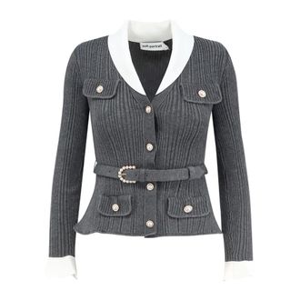 Self Portrait Femme, Pulls, Gris, Taille: 36 FR Cardigan en maille c&ocirc;tel&eacute;e