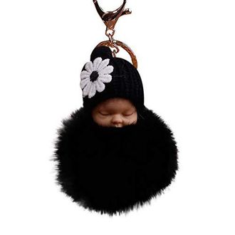 Generic Porte-cl&eacute;s personnalis&eacute; avec pendentif en forme de poup&eacute;e, sac de couchage pour b&eacute;b&eacute; avec pompon, porte-cl&eacute;s mignon pour lartisanat, Noir, taille uniq