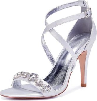 Generic Sandales Stylet Talons Bout Ouvert Femmes Satin Chaussures Mariage Mari&eacute;e Et&eacute; Talon Mariage Soir&eacute;e Chaussures Femmes10.5Cm,Blanc,40 EU