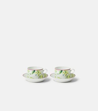 Ginori 1735 Set de 2 tasses &agrave; th&eacute; et soucoupes Florenza Impero en porcelaine
