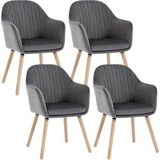 Woltu Woltu - Lot de 4 Chaises de Salle &agrave; Manger Chaises de r&eacute;ception en Velours et Bois Massif, Gris Fonc&eacute;