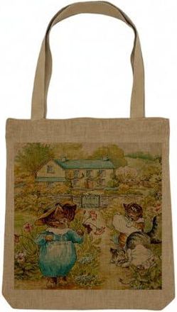 Fabulous Sac Shopping Tote Bag Aspect Lin - Tom Kitten et Ses Amis Chaton Illustration Enfant Beatrice Potter - Sac de Courses Toile Epaisse 360g Beige Naturel