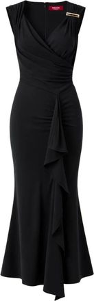 Max Mara Femme, Robes, Noir, Taille: 42 FR Robe Longuette Trap&egrave;ze &agrave; Col en V