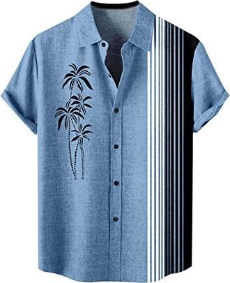 Generic Chemises pour hommes adultes &agrave; manches courtes ray&eacute;es imprim&eacute;es chemise d&eacute;contract&eacute;e respirante vacances plage chemises l&eacute;g&egrave;res infroissables chemise 