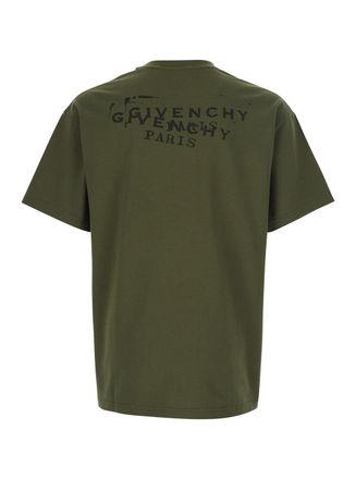 Givenchy Mens T-Shirt With Logo, Green Cotton T-Shirts And Polos