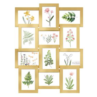 Songmics Bilderrahmen-Collage, 12 Fotorahmen f&uuml;r 10 x 15 cm Bilder, Fotocollage, Wandcollage, Multi-Rahmen, Wanddeko, weihnachten, helles Gold RPF026A01