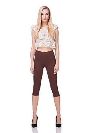 FUTURO FASHION Legging Court en Coton - très Confortable - Grandes Tailles - Marron - 48/50 (XXXL)