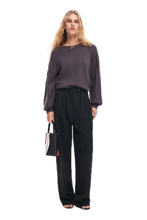 Desigual Womens Woman Flat Knit Thin Gauge Pullover Sweater, Black, S