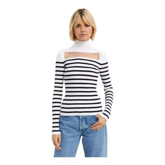 Jean Paul Gaultier Gestreiftes Golfshirt mit Ausschnitt - - Knitwear - Damen - Wei&szlig; - S