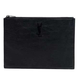 Saint Laurent Pochette en cuir emboss&eacute; Pre-owned - Femme - Pre-owned - Noir - Taille: ONE Size