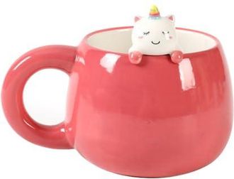 i-Total Tasse en céramique avec animal en céramique sur le bord, tasse à thé ou café (UNICORN) 450 ml