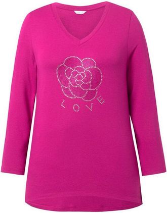 Miamoda T-Shirt Longshirt A-Linie Glitzerbl&uuml;te Langarm