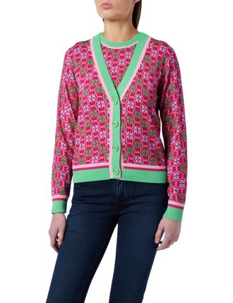 Pinko Damen Puertollano Cardigan 100% Baumwolle St. Monogram Strickjacke, Ys2_Mult.Fuchsia/Grün, XL
